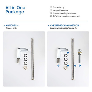 KIBI Infinity Single Handle Bathroom Vanity Sink Faucet with Pop Up Drain | Solid Brass Lavatory Faucet with High Arc Spout | Includes Water Hose for Easy Installation (Chrome Finish, KBF1006)