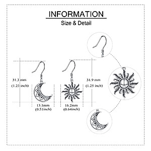 Sun and Moon Dangle Earrings for Women Sterling Silver Crescent Moon Boho Wiccan Jewelry Gift