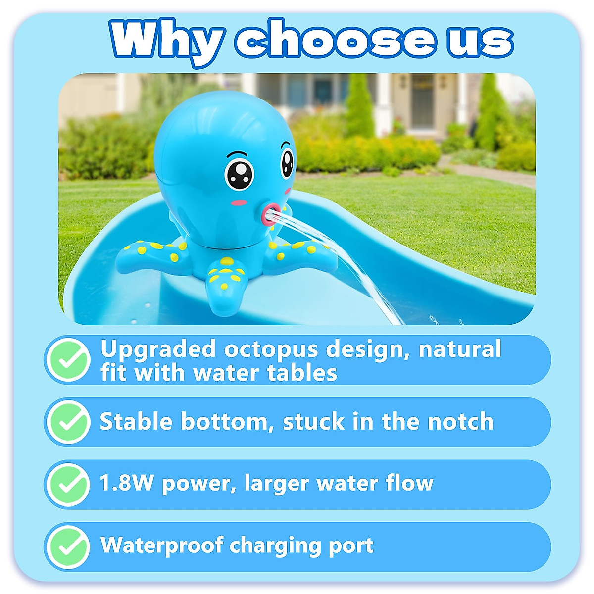 Intoypad Water Table Pump, Octopus Battery Powered Water Pump for Water Table 3 Hours Non-Stop Fun Summer Outdoor Water Toys Outside Water Play Table Accessories for Toddlers Kids (Blue)
