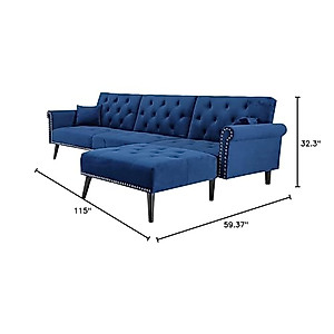 ERYE L-Shaped Tufted Upholstered Corner & Sectional Sofa with Reversible Chaise Convertible Sleeper Couch Bed Sofabed for Home Apartment Living Room Furniture Sets