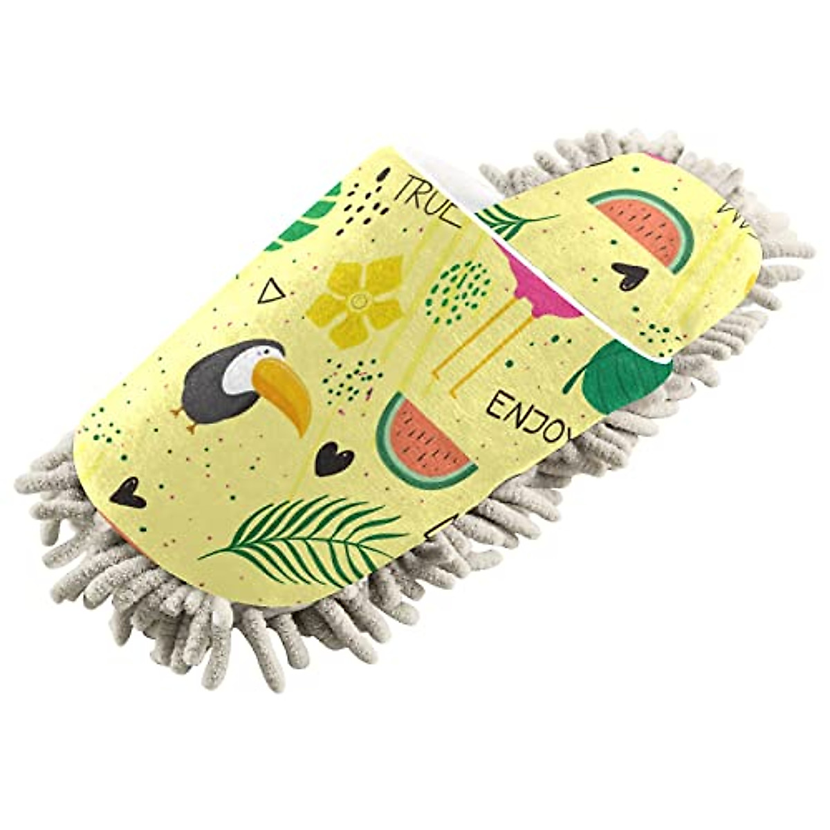 Doodle Flamingo Woman & Man Mopping Slippers with Soft Warm Comfort Wearing Experience. Clean Floor While Walking, Low Walking Noise, Size:US 5-8