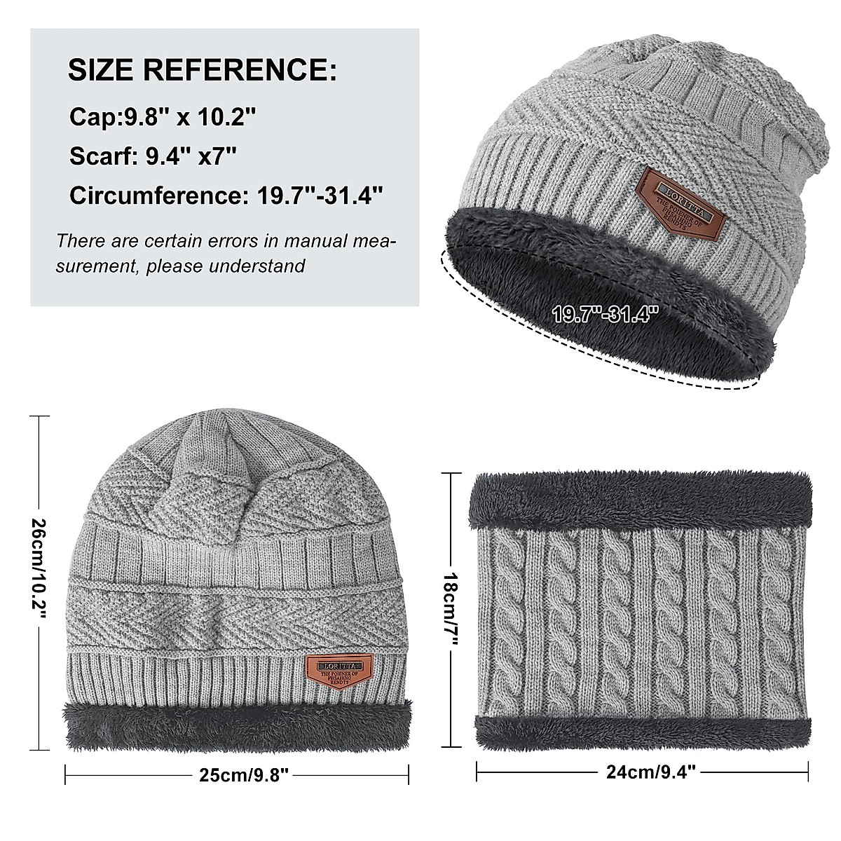 Winter Beanie Hats Scarf Gloves Set Thick Warm Slouchy Beanies Hat Knit Skull Cap Neck Warmer for Men Women, Light Grey