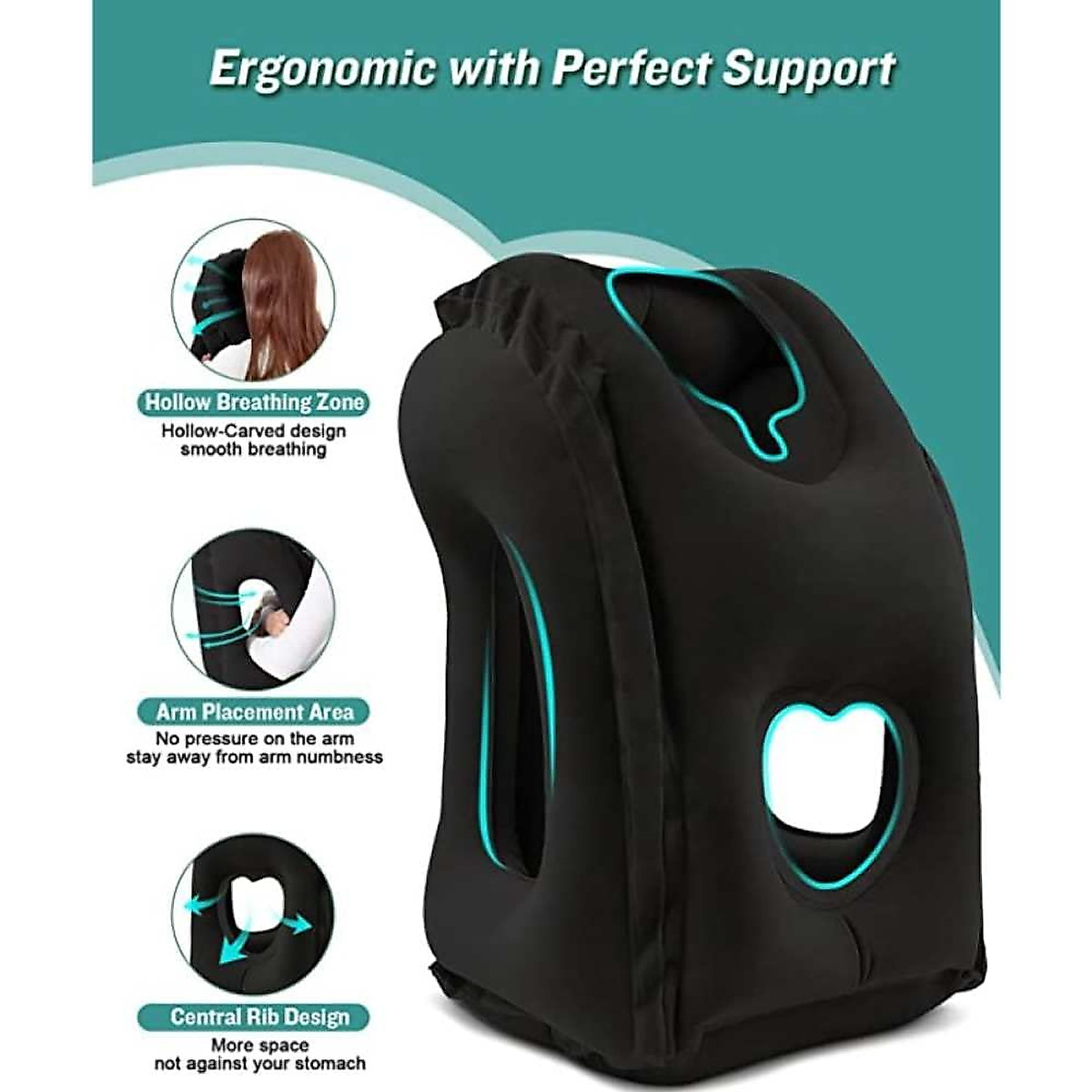 PVC Inflatable Travel Pillow Portable Headrest Chin Support Cushions for Airplane Plane Car Office Rest Neck Nap Pillows,Black