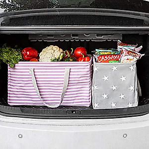 LLARUG 46L Large Canvas Collapsible Utility Tote Bag,Oversized Beach Bag,Reusable Grocery Shopping Bag,Carry Bag,Laundry Basket (Gray White,1PC)