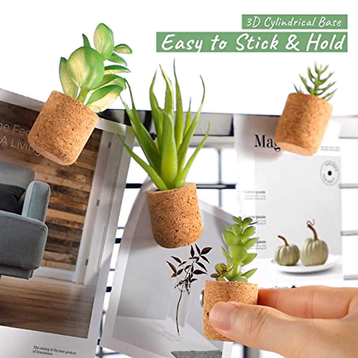 JUSTDOLIFE Plant Fridge Magnets-Mini Succulent Magnets Artificial Plants Refrigerator Magnets Potted Succulent Plants Magnet Stickers Cute for Magnet Boards Fridge Home Office Decor