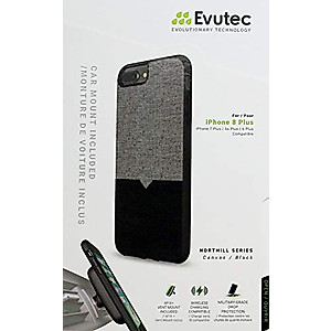 Evutec Compatible with iPhone 6 Plus/6s Plus/7 Plus/8 Plus Unique Heavy Duty Case Leather + TPU Shockproof Interior Drop Protection Phone Cover-Canvas/Black (AFIX+ Vent Mount Included)
