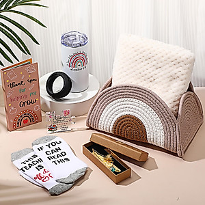Zopeal Teacher Appreciation Gift Set 9 in 1 Teacher Birthday Favor Thank You Woven Basket Tumbler Thank You Gifts for Man Woman Valentines Mothers Day(White)