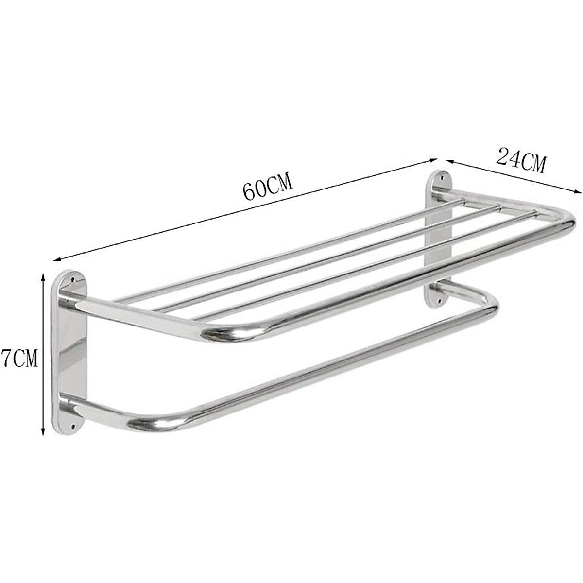 Towel Rack Bathroom Shelves, 2 Tier Punch Free Towel Shelf Wall Mounted Multifunction Towel Holder Stainless Steel Rack Towel Bars Towel Holder Bathroom Hardware/Silver