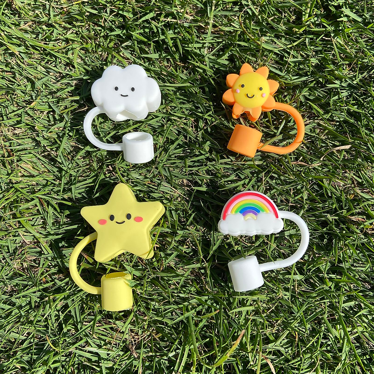 Straw Cover Cap for Stanley Cup, 4pcs 0.4in 10mm Diameter Reusable Dust-Proof Straw Topper Compatible with Simple Modern and Tumbler with Lid and Straw (4pcs sky set)