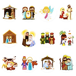 480 Pieces Religious Christmas Candy Favor Stickers Religious Stickers Christian Prayer Faith Stickers Christmas Stickers for Cards, 1.5 Inch Diameter (Cute Style)