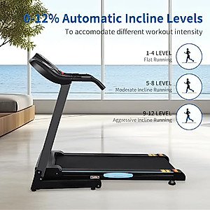 Folding Treadmill Electric with 12% Auto Incline & 15 Pre-Set Training Programs Large LCD Display Workout Running Machine Walking Jogging Running Exercise Machine for Home Office