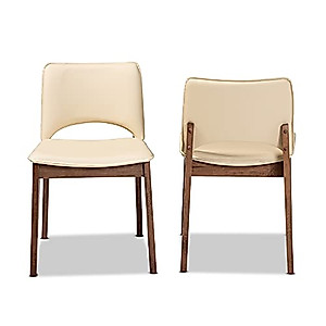 Baxton Studio Afton Dining Chair Set Beige Faux Leather Upholstered and Walnut Brown Finished Wood 2-Piece Dining Chair Set
