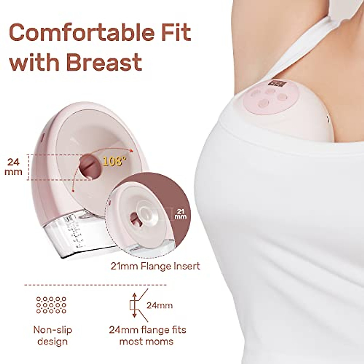NCVI Wearable Breast Pump, Breast Pump Hands Free, Double Electric Breast Pump, Portable Breast Pump with 3 Modes & 9 Levels, Wireless Breast Pump, LCD Display, Rechargeable, 21/24mm Flanges, 1 Pack