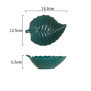 WAIT FLY Creative Leaves Shaped Ceramic Appetizer Plates, Dessert Bowls, Candy Bowls, Salad Bowls, Small Baking Dishes-Set of 2-Green-8 OZ