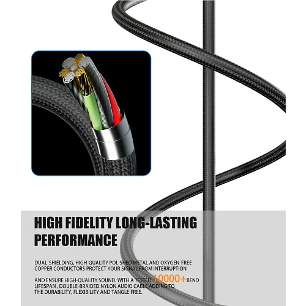 BERLAT RCA to 3.5mm Cable, RCA Audio Cable Nylon Woven 24K Gold Plated Male to Male Jack Adapter for Connects a Smartphone, Tablet, HDTV,or MP3 Player to a Speaker - 6.6ft/2M