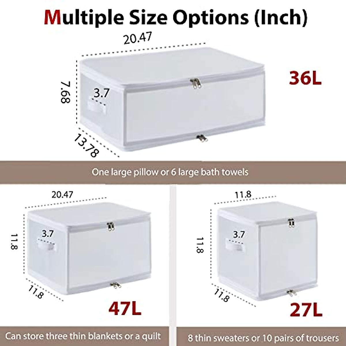 FAOMSEBS Under Bed Storage [Light & No Collapse] Foldable Plastic Storage Box, Healthy & Odorless Material With [Sturdy Handles] Moisture-Proof Bins For Pillow, Coats, Blankets 47L White Translucent