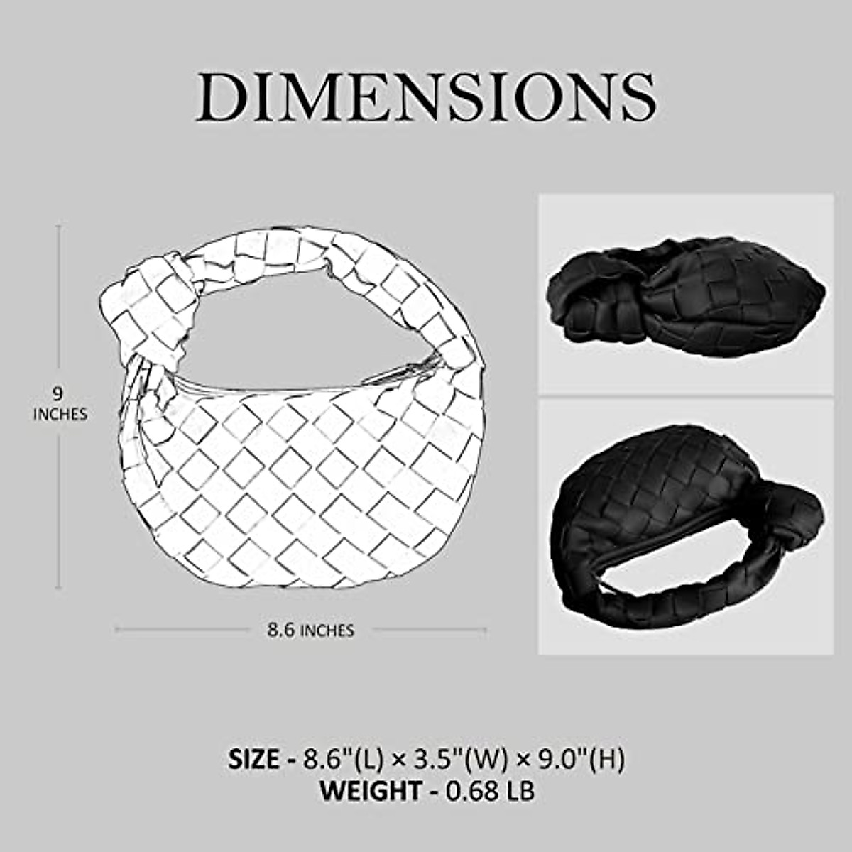 JYG Knoted Woven Handbag for Women Fashion Designer Ladies Hobo Bag Bucket Purse Faux Leather (Black)