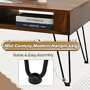 Danrelax 39.4 Inches Coffee Table, Mid Century Modern Coffee Table with Storage Space, Natural Wood Coffee Table with 4 Hairpin Legs, 39.4" Lx24 Wx18 H, Vintage Brown