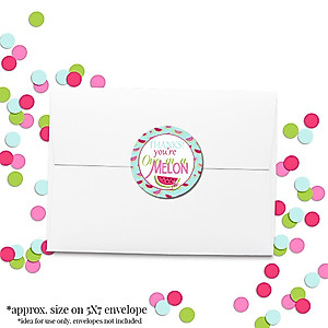 One in A Melon Thank You Sticker Labels, 40 2" Party Circle Stickers by AmandaCreation, Great for Party Favors, Envelope Seals & Goodie Bags