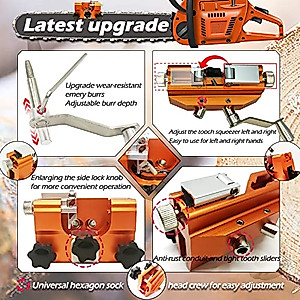 【Latest】Chainsaw Sharpener, Hand-Crank Chain Saw Sharpener Tool with 4 Pcs Carbide, Portable Chainsaw Chain Sharpening Jig Kit with Carrying Bag & Cleaning Wire Brush, for Lumberjack & Garden Worker