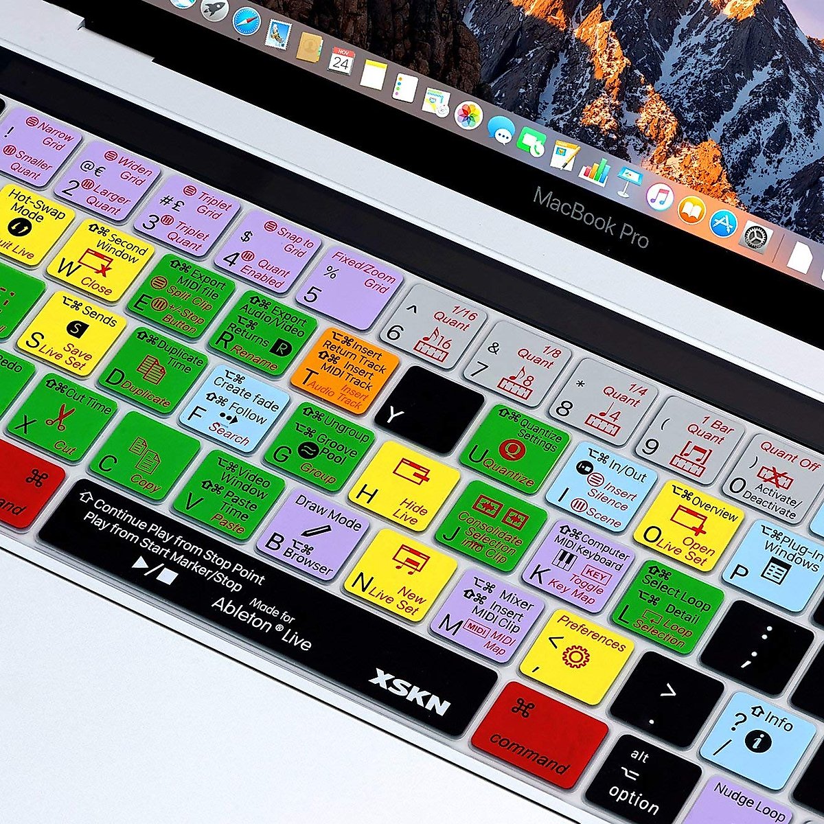 XSKN New Shortcut Design Silicone Keyboard Skin Cover for Touch Bar MacBook Pro 13.3" A2159 A1706 A1989 MacBook Pro 15.4" A1707 A1990 and Touch Bar Sticker - US EU Universal Version (Ableton)