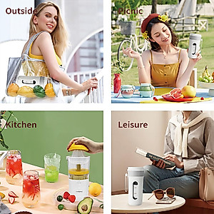 NDMUS 3 in 1 Portable Blender 12oz Juicer Machine with USB Type-C Rechargeable Multifunctional Juice Cup for Shakes and Smoothies, White, 90x170x230mm (MN550A)