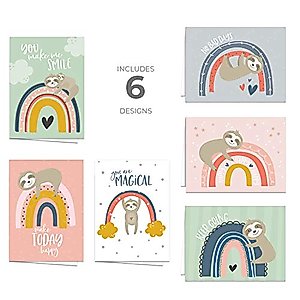 Canopy Street Encouragement Cards with Happy Rainbow and Sloth Design / 24 All Occasion Greeting Cards and Envelopes / 6 Cute Designs