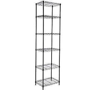 GIOTORENT 6-Tier Storage Shelves Standing Shelving Metal Units, Adjustable Height Wire Shelf Display Rack for Pantry Laundry Bathroom Kitchen 16.6” x 11.6” x 63” (6-Tier-Down, Black)