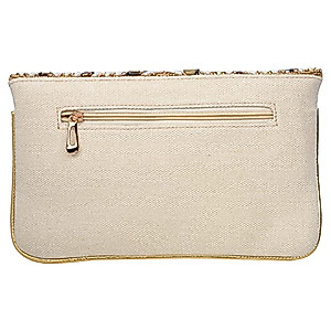 hiraeth official Women's Beaded Beige Gold Formal Clutch, Luxury Handmade Elegant Evening Bag