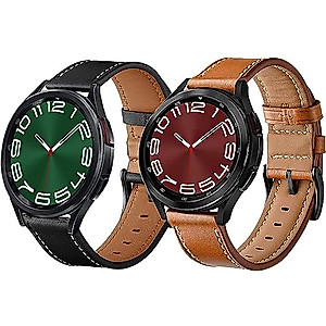 Olytop Galaxy Watch 5 Pro Bands 45mm, Galaxy Watch 6/4 Classic Band 47mm 46mm 43mm 42mm, Samsung Galaxy Watch 6/5/4/Acitve 2 Bands 44mm 40mm, 20mm Leather Wristband Replacement Strap Men, Black+Brown