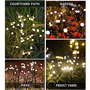 SKYK 10 LED Starburst Swaying Solar Lights,Solar Powered Firefly Lights Outdoor Waterproof,Fluttering by Wind Solar Garden Lights for Pathway Yard Patio Landscape Decor,Bright Warm White (2 Packs)