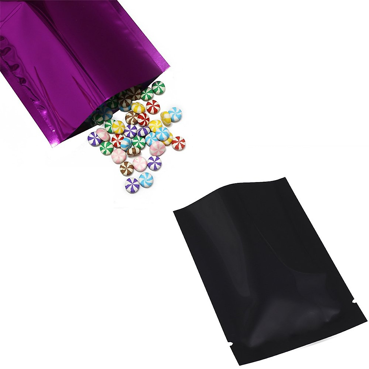 QQ Studio 200 PCS Metallic Mylar Foil Open Top Sealable Bags (6x9cm (2.3x3.5"), 100 x Black/100 x Rose Combo Pack)