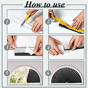 Juexica 2 Pcs Arch Window Set Light Filtering Pleated Shade Blinds Half Circle Blackout Window Cover Half Moon Curtains, Easy Cut and No Tools Install, Dark Grey, 71" x 35"