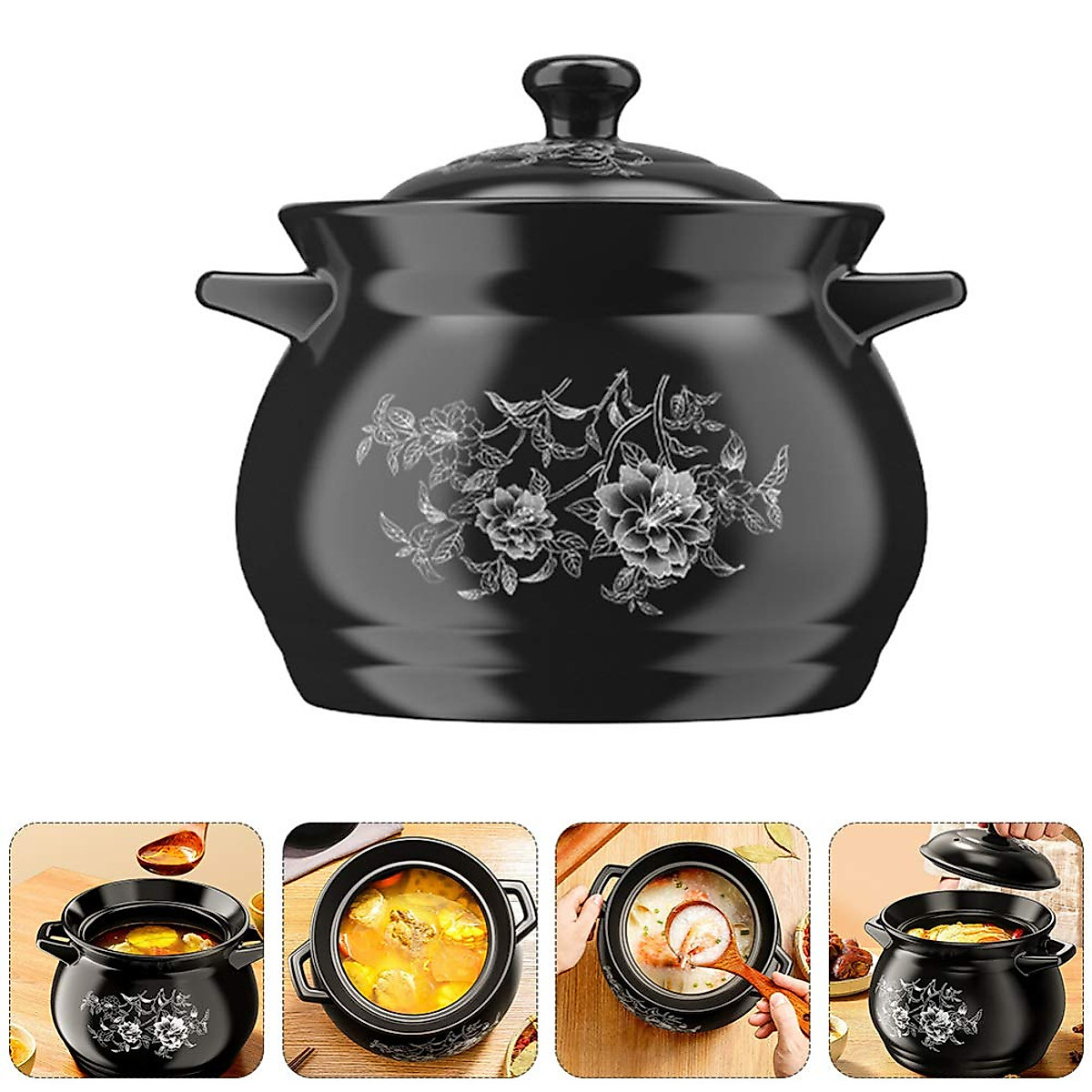 DOITOOL 2L Ceramic Stew Pot Ceramic Hot Pot Soup Stew Pot Cooking Clay Pot Stew Pan Earthen Pot Chinese Japanese Stew Pot Kitchen Cookware with Lid Assorted Color
