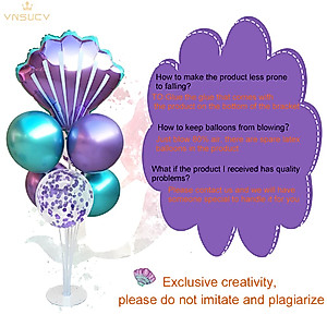 Mermaid Table Centerpiece Balloons Stand Kit 2 Sets with 2 Sea Shells Foil Balloons 14 Purple Blue Latex Balloons for Birthday Beach Mermaid Theme Sea Theme Party Mermaid Birthday Decorations