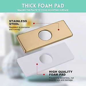 6 Inch Faucet Deck Plate, Brushed Gold Escutcheon Faucet Plate for Bathroom Sink 1 Hole or 3 Hole 4 Inch Centerset Basin Sink Hole Cover, Stainless Steel Faucet Hole Cover