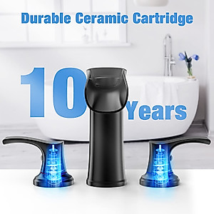 Waterfall Bathroom Faucet, WaterSong 3-Hole 8 Inch Bathroom Sink Faucet for 360-Degree rRotation, 2-Handle Vanity Faucets with Supply Lines, Widespread Spout Faucet for RV Bathroom Sink, Matte Black