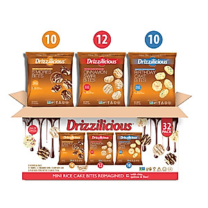 Drizzilicious Variety Pack .74oz 32 count | S'mores, Cinnamon Swirl and Birthday Cake | Mini Snack Chocolatey Rice Cakes | Vegan Air Popped Chia, Quinoa, Flax Snack …