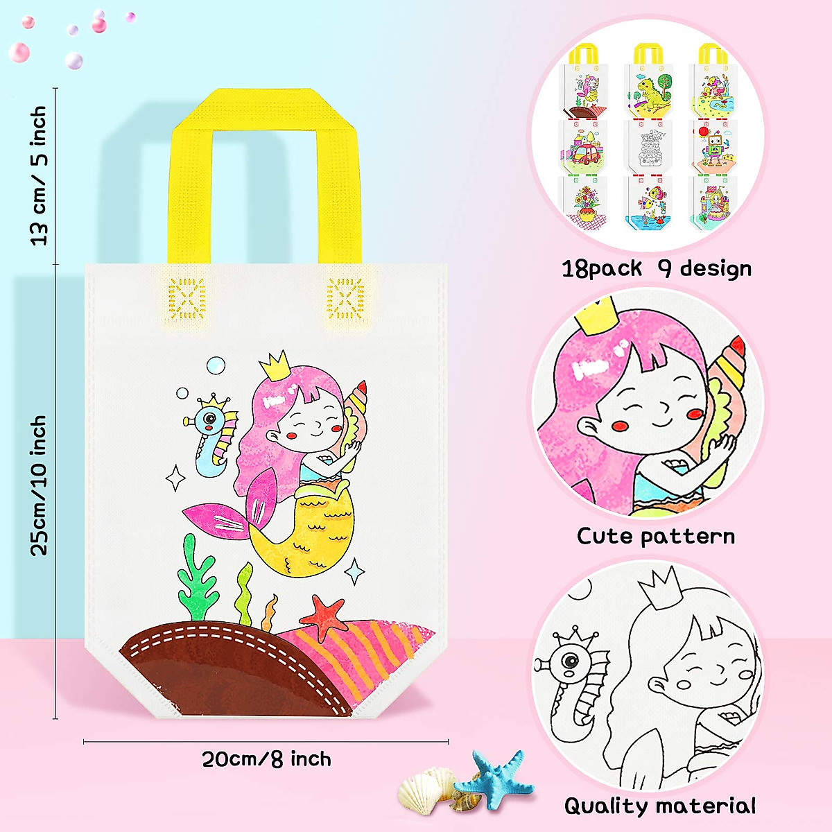 18 Pieces Coloring Goodie Bags Reusable Party Favor Bags Graffiti Goodie Bags Color Your Own Art Goodie Bags for Birthday Party Celebration Tea Party Wedding DIY Crafts