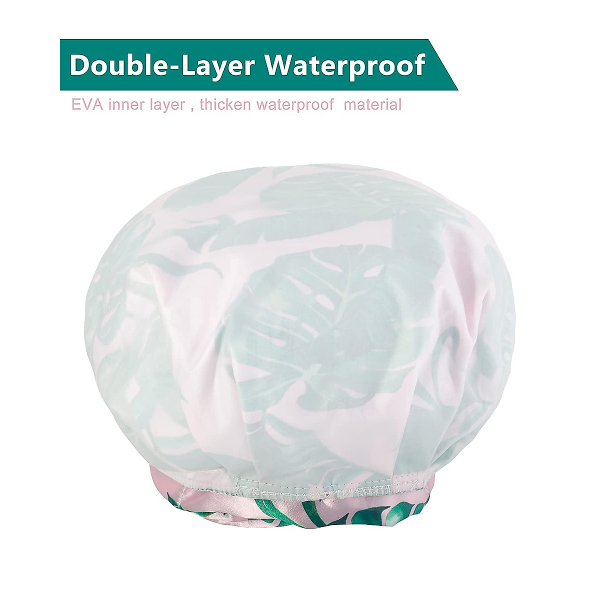 Auban Shower Cap Reusable,Ribbon Bow Bath Cap Oversized Large Design With Waterproof Exterior for All Hair Lengths,Great for Girls Spa Home Use,Hotel and Hair Salon (Green)