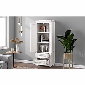 Tall Storage Cabinet with 2 Drawers and Double Door for Bathroom/Office, White Freestanding Kitchen Pantry Cabinet, Bathroom Cupboard w/Adjustable Shelf, Floor Cabinet Bookcase with Door (White-ty1)