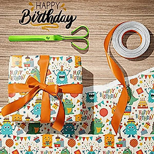GIOLAINY Birthday Wrapping Paper for Kids Boys Girls Baby Shower - Gift Wrap with Funny Dogs, Cute Monster, llama and ''Happy Birthday'' Design - 8 Sheets (20 * 29 Inch per Sheet), Recyclable, Easy to Store, Not Roll