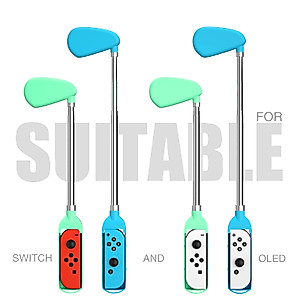 NANANINO Golf Clubs for Nintendo Switch Mario Golf Super Rush 2021, Adjustable Handle Grip Compatible with Mario Golf Switch - Green and Blue