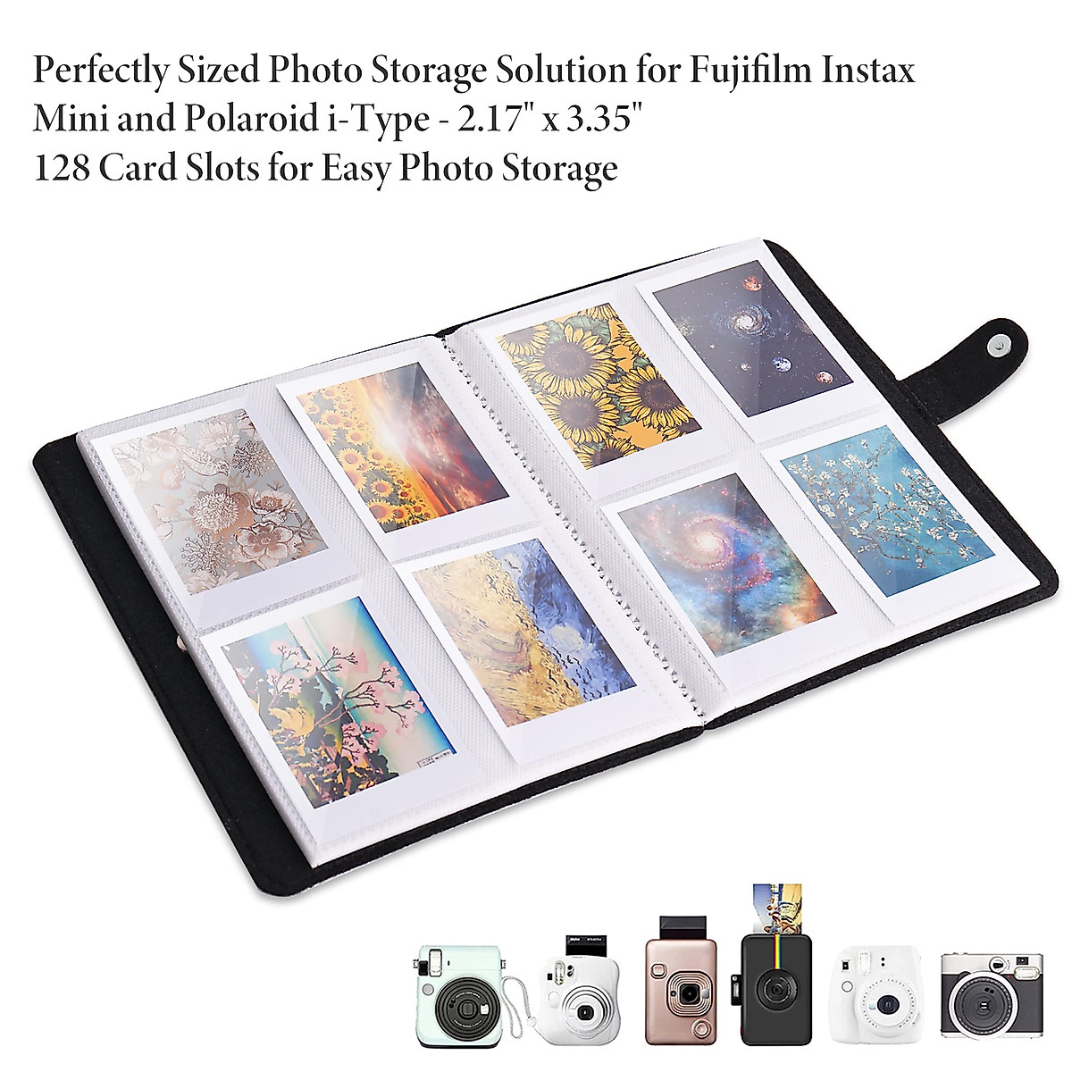 Hennaja 128 Pockets Photo Album,Leather Card Book Holder,Small Mini Capacity Photo Book Cover for Fujifilm Instax Mini, Polaroid & Instant Cameras(1-Sunflower)