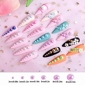 Mixed Size 2/3/4/5/6mm 1000Pcs Imitation Pearls Bead Half Round Flatback Pearl Rhinestones Beads Nail Art Crafts DIY Gem Decoration (38 Dumb Gold)