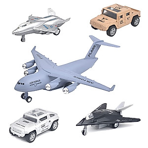 Ailejia Die Cast Metal Toy Cars Set of 5,Plane Military Aircraft and Aircraft Fighter Trucks Vehicle Transport aircraft for Boys Girls Birthday Gift (Military Series)