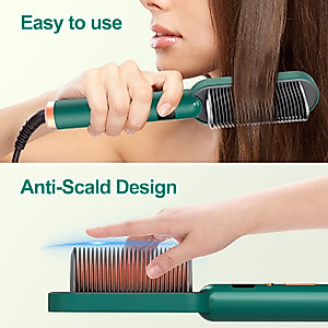 Hair Straightener Brush - 30S Fast Heating Ceramic Hair Straightener Comb & Iron with 3 Temp Settings & Anti-Scald for Women's Hair 5 inches and Above
