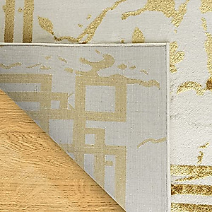 Antep Rugs Babil Gold 6x9 Abstract Marble Geometric Indoor Area Rug (Beige, 6'7" x 9')
