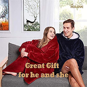 Blanket Hoodie for Women and Men Super Warm and Cozy Giant Blanket Sweatshirt (Light Blue One Size)