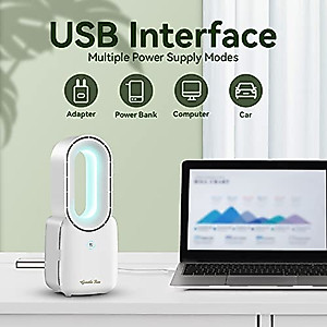 KONSIDEN Desk Fan, Quiet Bladeless Fan with USB Adapter and 5 Colors LED light, 3 Speeds Stylish 11.8 Inch Table Fan, Small Fan with Touch Control for Home Office Bedroom Summer Gift